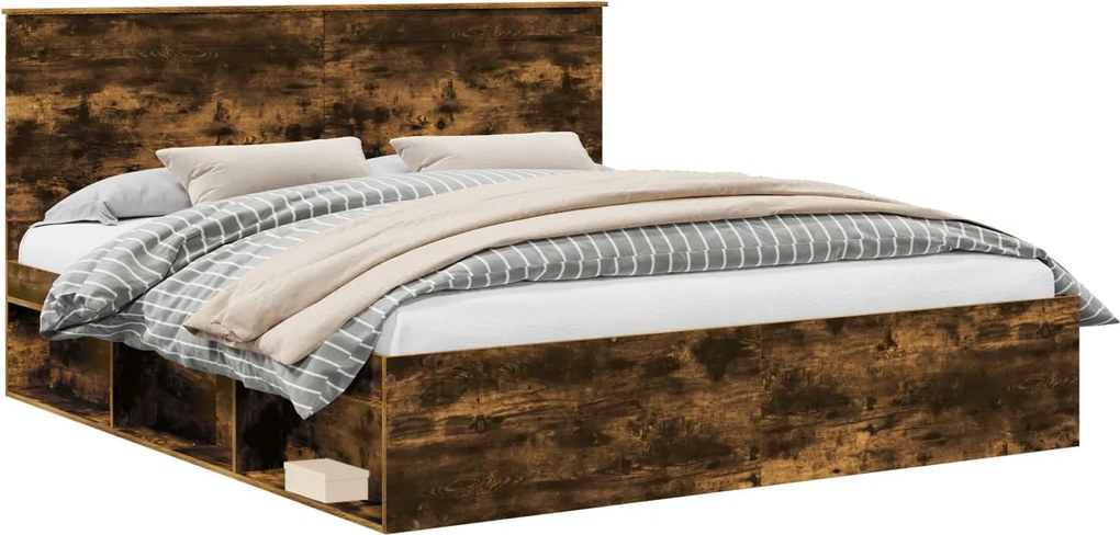 Rám postele Kouřový dub 200 x 200 cm Masivní borové dřevo 3409313