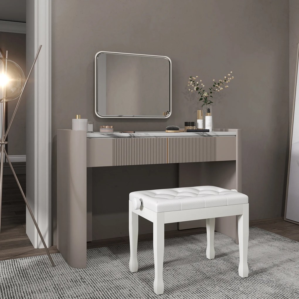 HOMCOM Výškově nastavitelná klavírní stolička, klavírní lavice s polštářem z umělé kůže pro piano klávesnici 64 x 35 x 45-55 cm, bílá