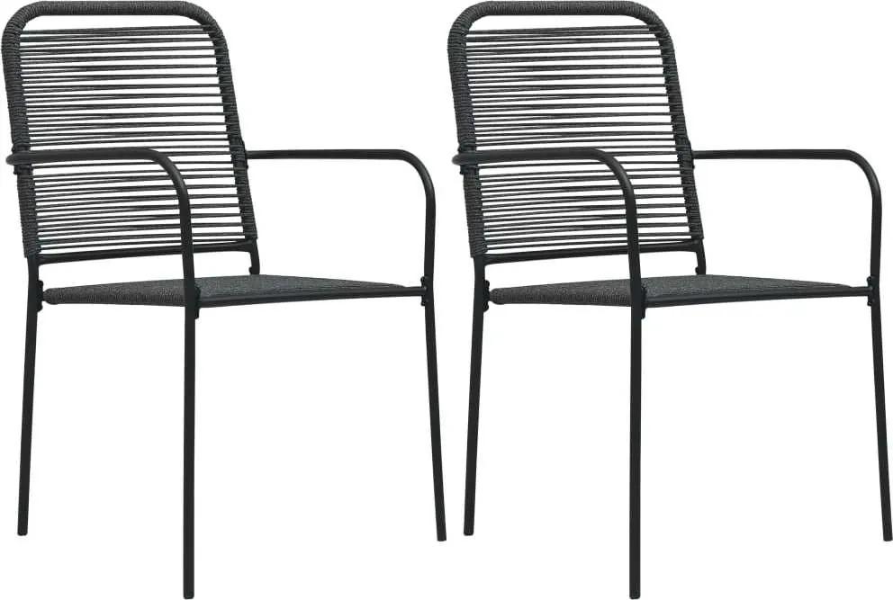vidaXL Zahradní židle 2 ks bavlněné provázky a ocel černé [48568]