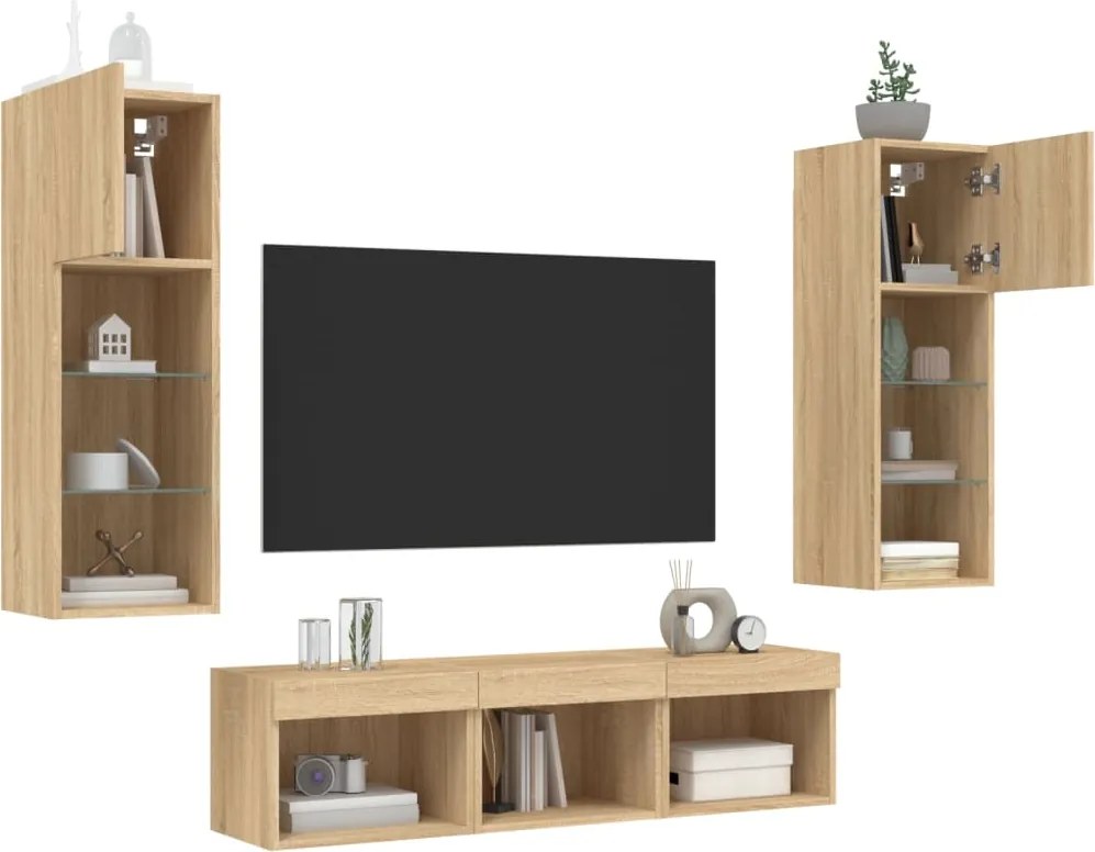 5dílná obývací stěna s LED dub sonoma kompozitní dřevo 3216599