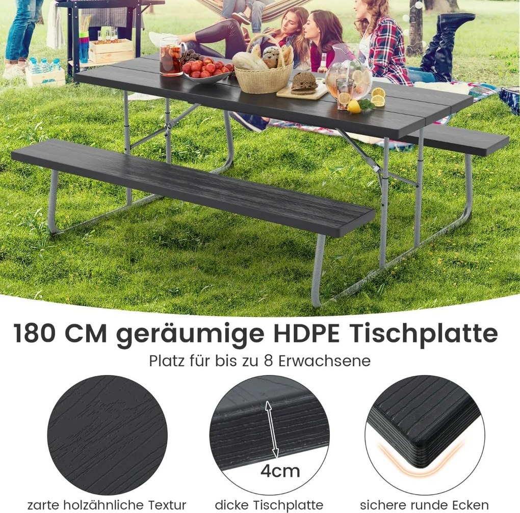 Costway Skládací piknikový stůl se 2 lavicemi Sada kempingového stolu 183 cm