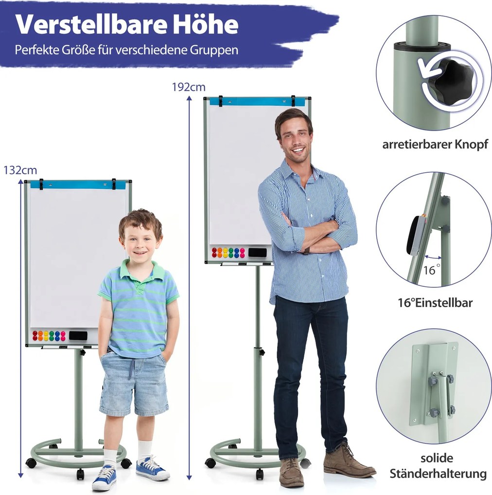 Costway Stojan na flipchart na kolečkách s magnety a fixy, výškově nastavitelná