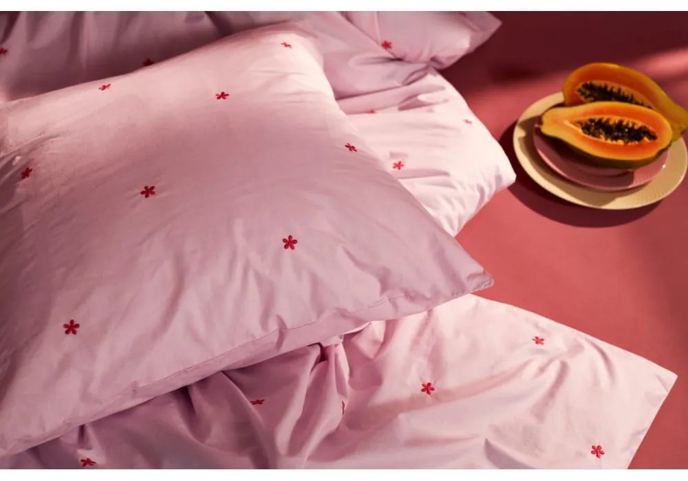 Růžové povlečení na dvoulůžko/prodloužené z bavlněného perkálu 200x220 cm Daisy – JUNA