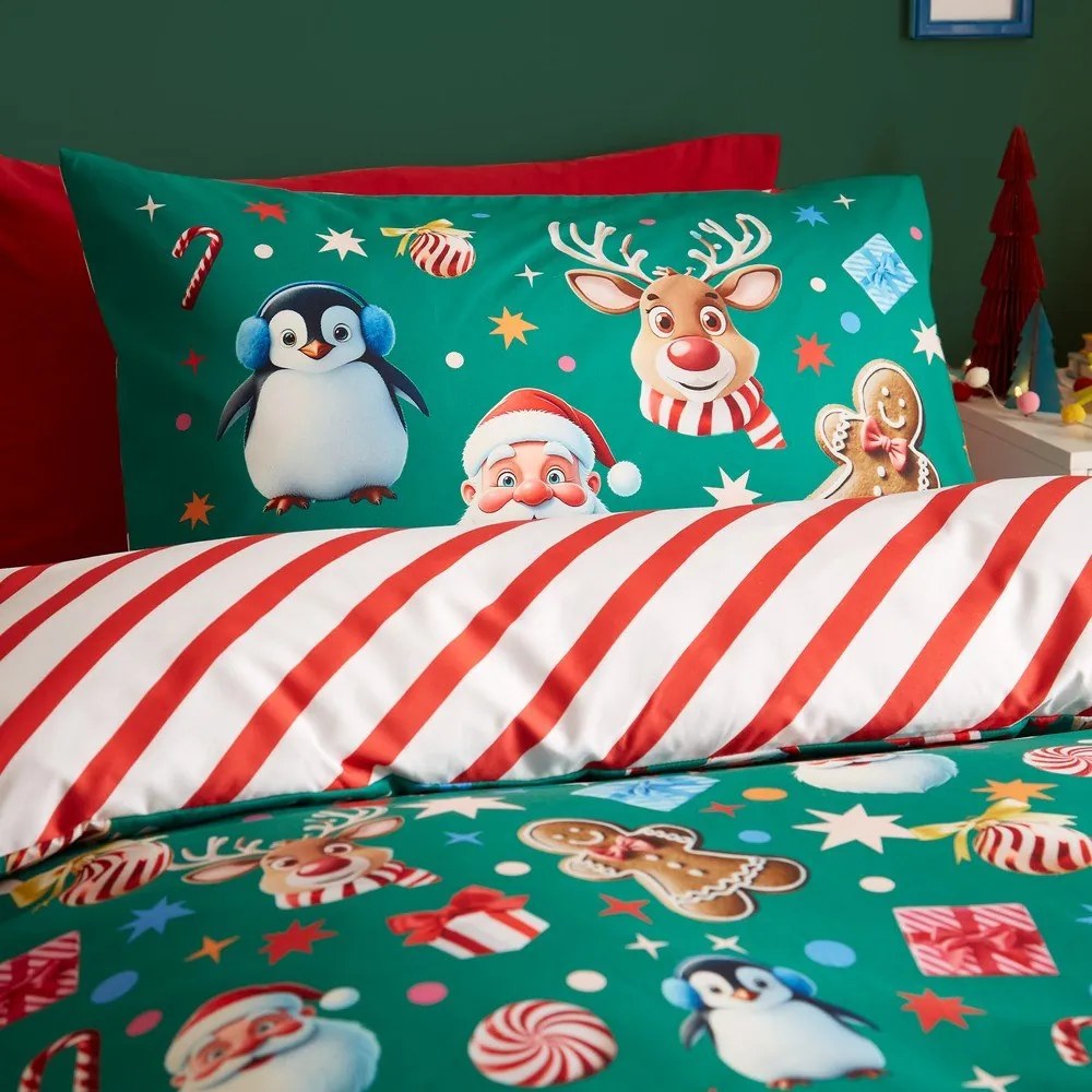 Zelené povlečení na dvoulůžko 200x200 cm Christmas Icons – Catherine Lansfield