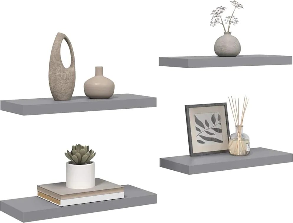 Plovoucí nástěnné police 4 ks šedé 60 x 23,5 x 3,8 cm MDF 323855