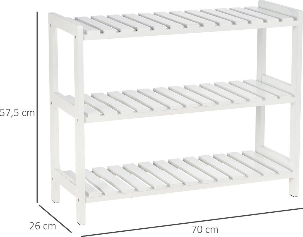 HOMCOM Dřevěná Botník 3-patrový Regál na Boty pro 9 Párů do Předsíně 70x26x57.5 cm Bílý