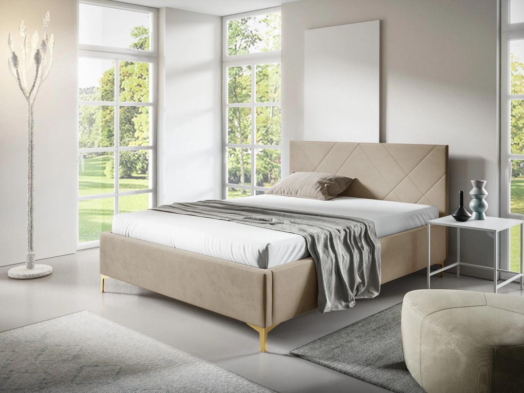 Eka Čalouněná postel SARAH+ 160x200 cm Barva látky Trinity: Okrová (Trinity 2325), Úložný prostor: S dřevěným rámem úložného prostoru
