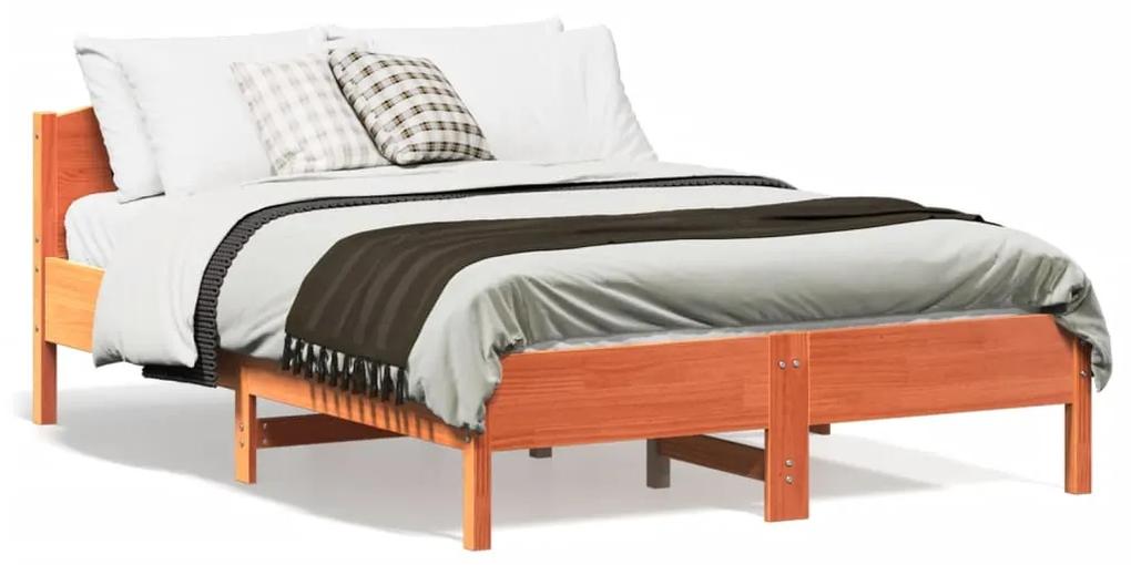 Rám postele s čelem voskově hnědý 140 x 190 cm masivní borovice - Default Title