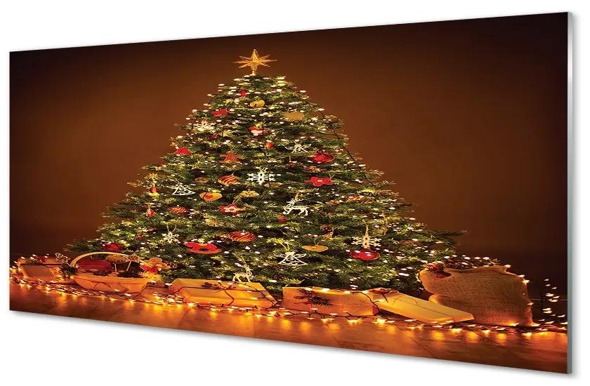 Obraz na skle Vánoční osvětlení dekorace dárky 120x60 cm
