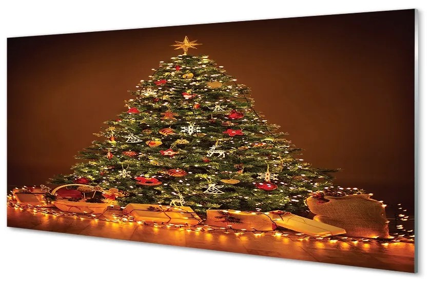 Obraz na skle Vánoční osvětlení dekorace dárky 140x70cm