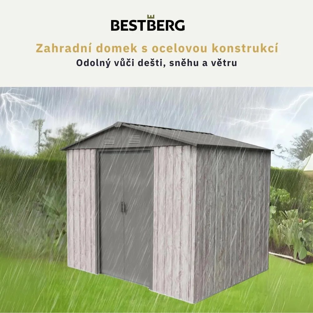 Zahradní domek BestBerg ZDB-4SD / 4,1 m² / 236 x 174 x 206 cm / dekor bílé dřevo/šedá