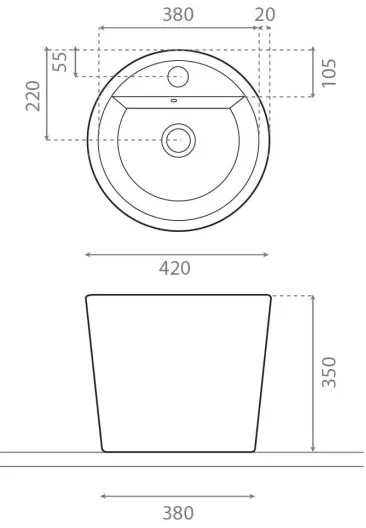 Bathco 4057 - Umyvadlo na desku FLORENCIA pr. 42 cm porcelán/bílá