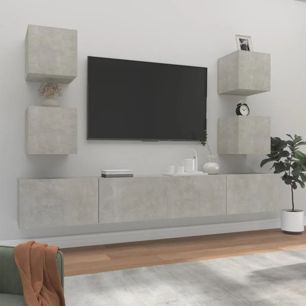 6dílný set TV skříněk betonově šedý kompozitní dřevo 3114265