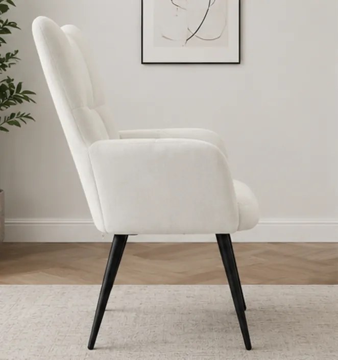 křeslo relaxační, s podnožkou, odpočinkové, ušák, kov/samet, 98x63x69 cm, černá/bílá, Dekorino KR20260021
