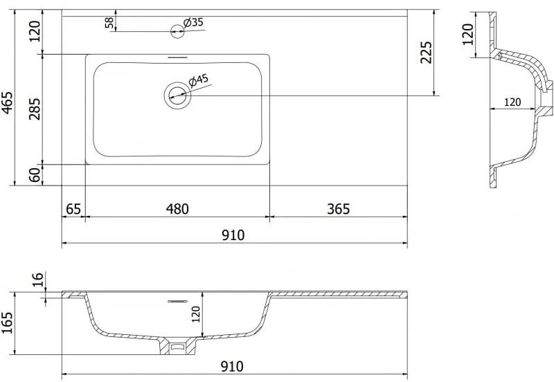 Mexen Otis, umyvadlo na zapuštění 91 x 46,5 cm, levé, bílá matná, 25189001L