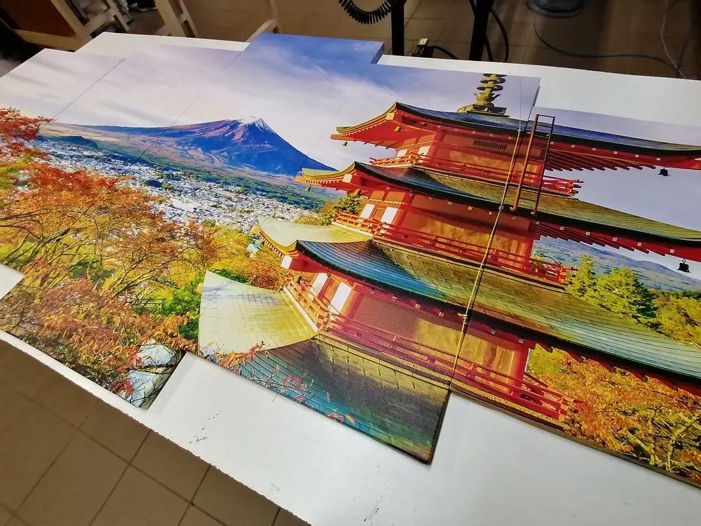 5-dílný obraz výhled na Chureito Pagoda a horu Fuji - 200x100 cm