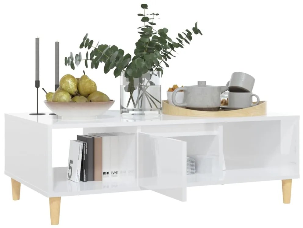 Konferenční stolek bílý vysoký lesk 103,5x60x35 cm dřevotříska - Default Title