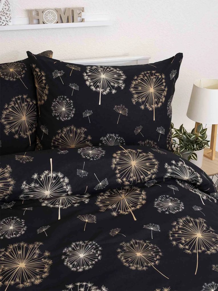 MK Lůžkoviny Francouzské bavlněné povlečení Renforcé - Pampelišky černé 220 × 200 cm, 2ks 70 x 90 cm