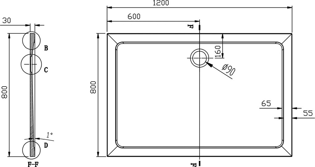 Aqualine Aqualine, TECMI sprchová vanička z litého mramoru 120x80x3 cm, PQ12080