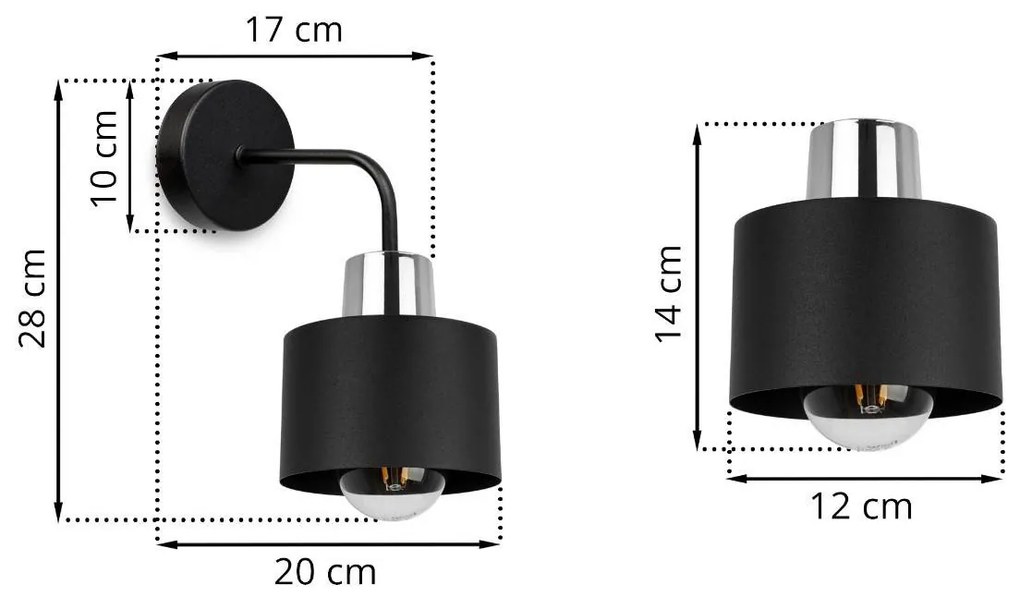 Nástěnné svítidlo Panta, 1x černé kovové stínítko, ch