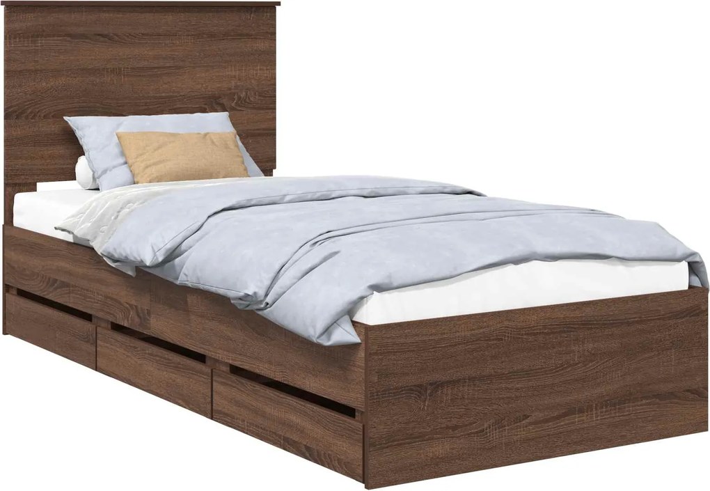 Rám postele se zásuvkou Hnědý dub 90 x 190 cm Inženýrské dřevo 3409502