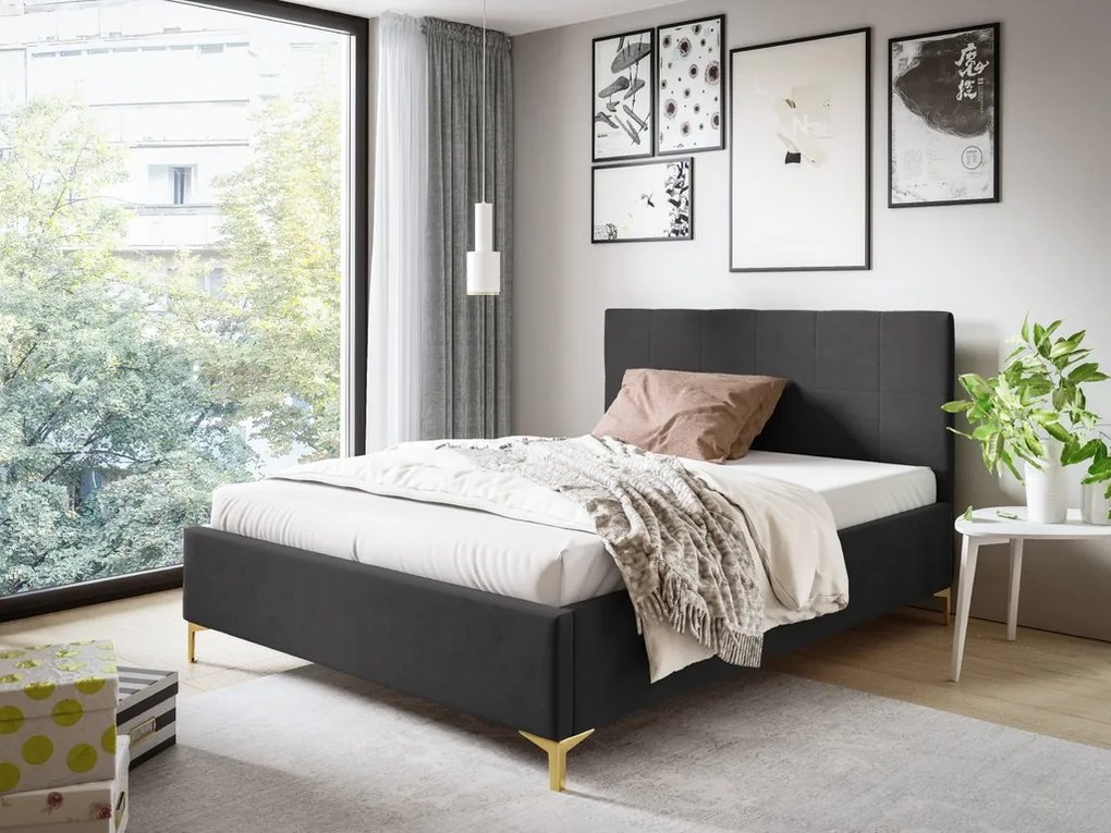Eka Čalouněná postel SMART+ 90x200 cm Barva látky Trinity: Tmavě modrá (Trinity 2331), Úložný prostor: S kovovým rámem úložného prostoru