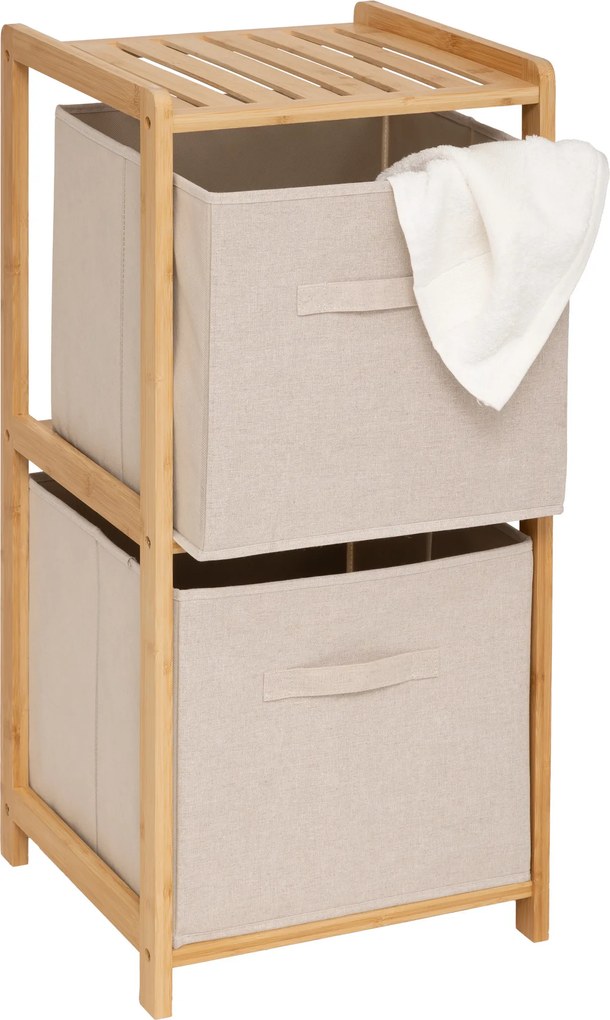 Bambusový regál TIDY se dvěma látkovými boxy, 34,7 x 33 x 77,5 cm
