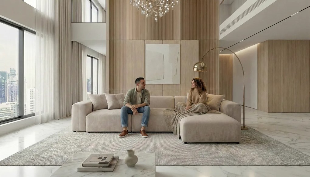 Rohová modulární sedací souprava do L MODINI, 330 cm Barva látky Sorella: Světle šedá (Sorella 84)