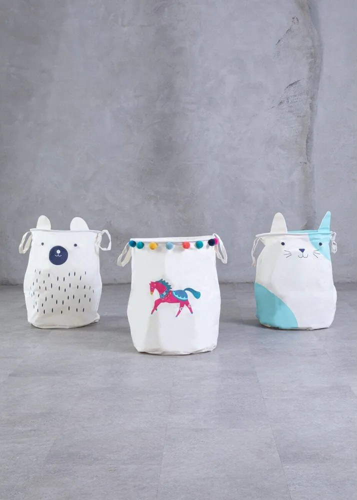 Bílý látkový dětský koš na hračky ø 40x48 cm Mimo Cat Face – Premier Housewares