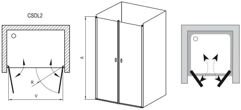 Ravak Sprchové dveře dvoudílné bílé,     CSDL2-120  TRANSPARENT   0QVGC10LZ1 Profil: Lesk, Sklo: Hladké čiré CSDL2-120 TRANSPARENT