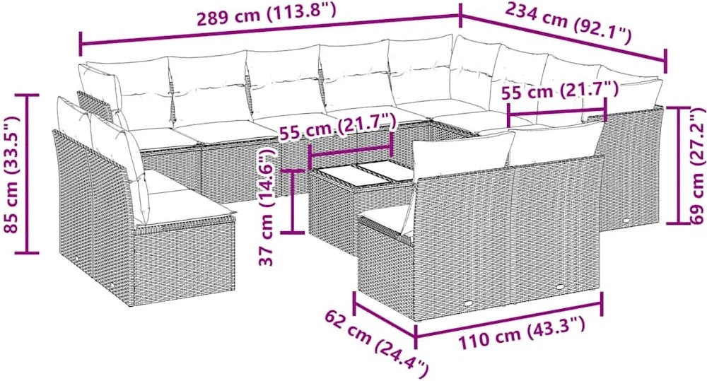13dílná zahradní sedací souprava podušky světle šedá polyratan 3250321
