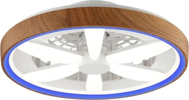 Brilliant G80935/76 Stmívatelné LED svítidlo GAIANO dekor DŘEVO, reverzní VENTILÁTOR LED RGB