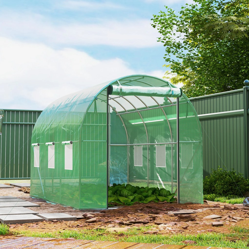 Skleník Outsunny 200x300x200cm z polyethylenu s dveřmi, 6 okny, pozinkovaným ocelovým fóliovým tunelem, 170g/m² PE, stabilní tunel na rostliny, sklen…