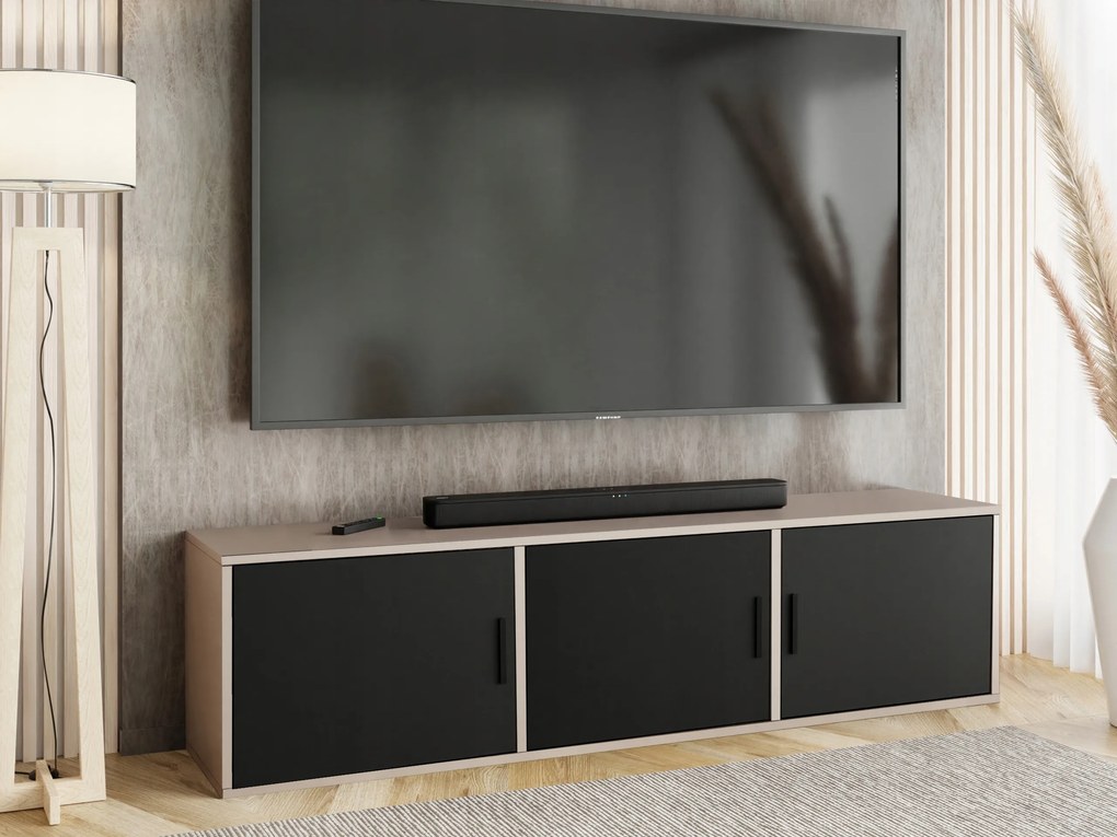 TV skříňka ROJO 3 kašmír + černý uzavřená TV skříňka s policí
