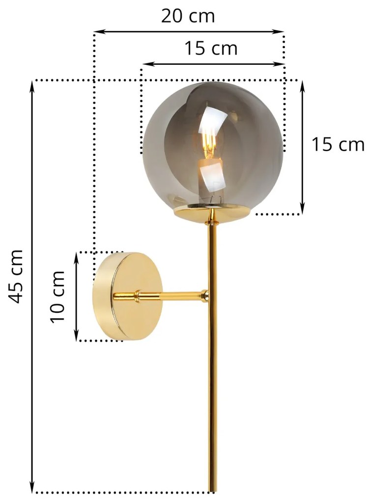 Nástěnné svítidlo Paris, 1x grafitové skleněné stínítko, G