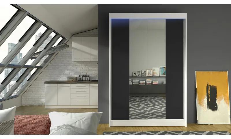 Posuvná skříň se zrcadlem Parys II, Barva: bílá + sonoma + zrcadlo, Osvětlení: bez osvětlení