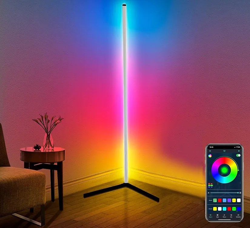 Verk Group Podlahová rohová rgb led lampa na noční stolek pro použití v ložnici 1,5