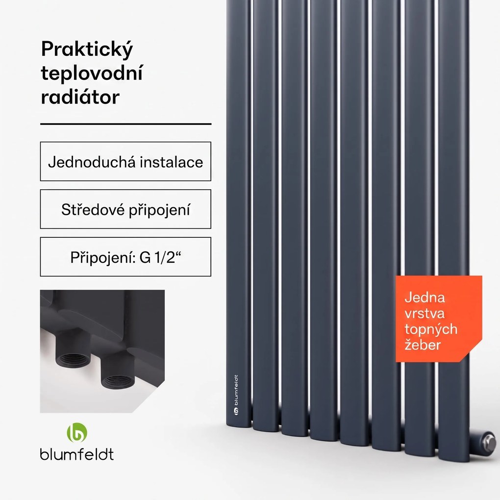 Blumfeldt Tallheo, 47 x 160, radiátor, trubkový radiátor, 728 W, teplovodní, 1/2