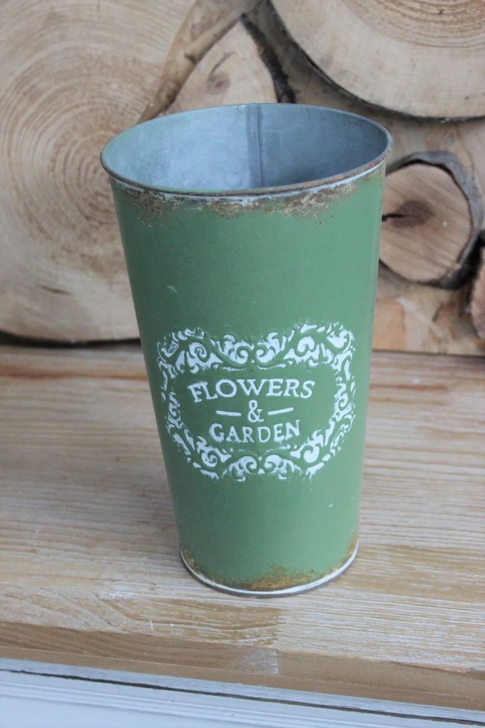 Zelená plechová vintage váza 24cm