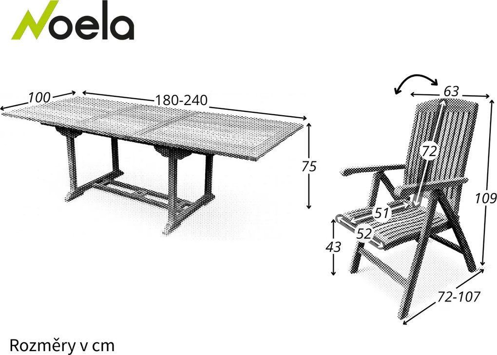 Noela Zahradní dřevěný set 1+6 pro 6 osob Faisal II. hranatý