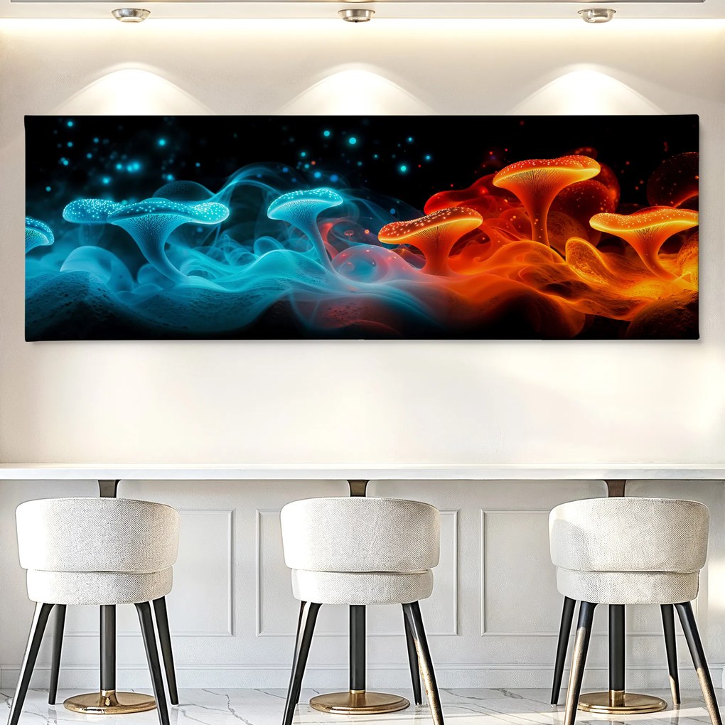 Obraz na plátně - Setkání neonové houby FeelHappy.cz Velikost obrazu (šířka x výška): 180 x 60 cm
