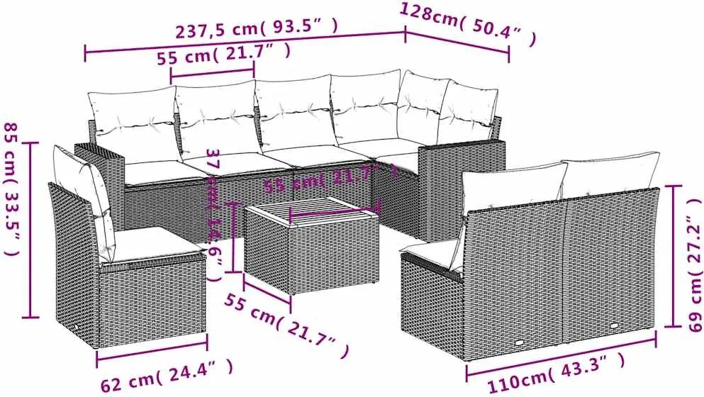 9dílná zahradní sedací souprava s poduškami černá polyratan 3224158