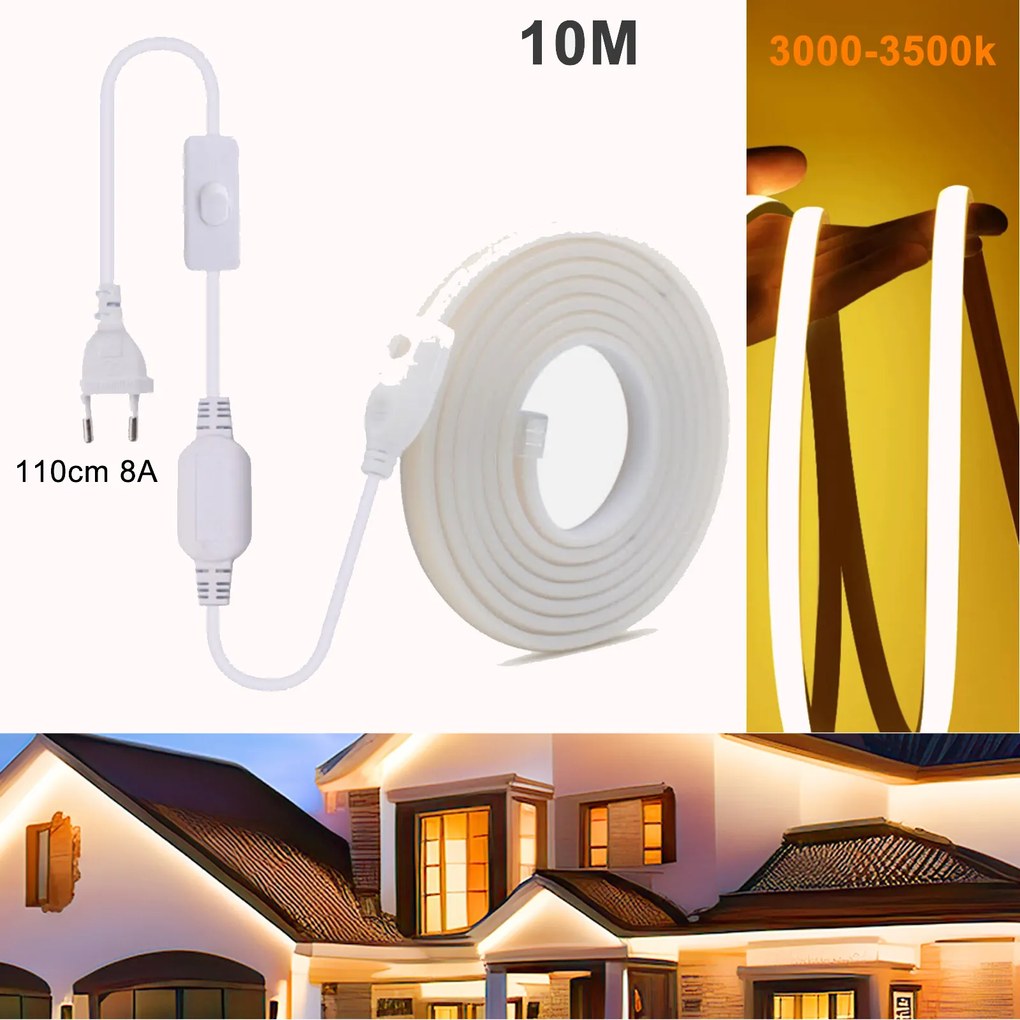 10 m Led pásek Cob Strip 220V 11W/m 288 Led/m IP65