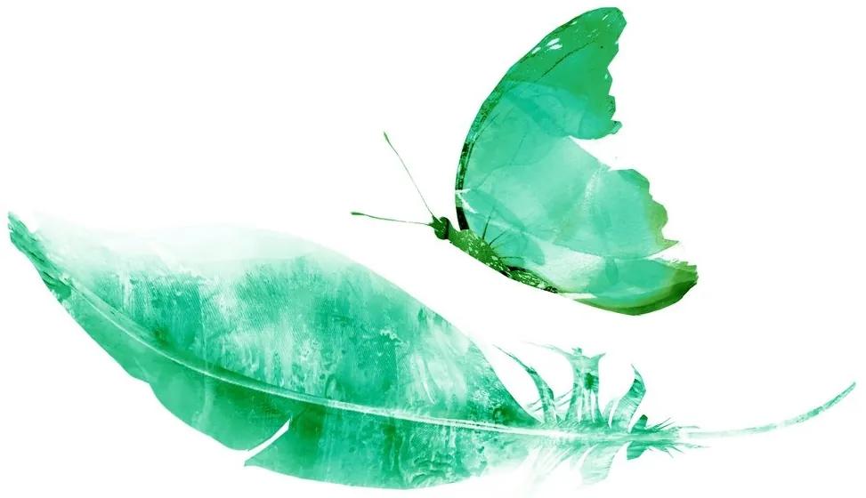 Tapeta pírko s motýlem v zeleném provedení - 150x100 cm