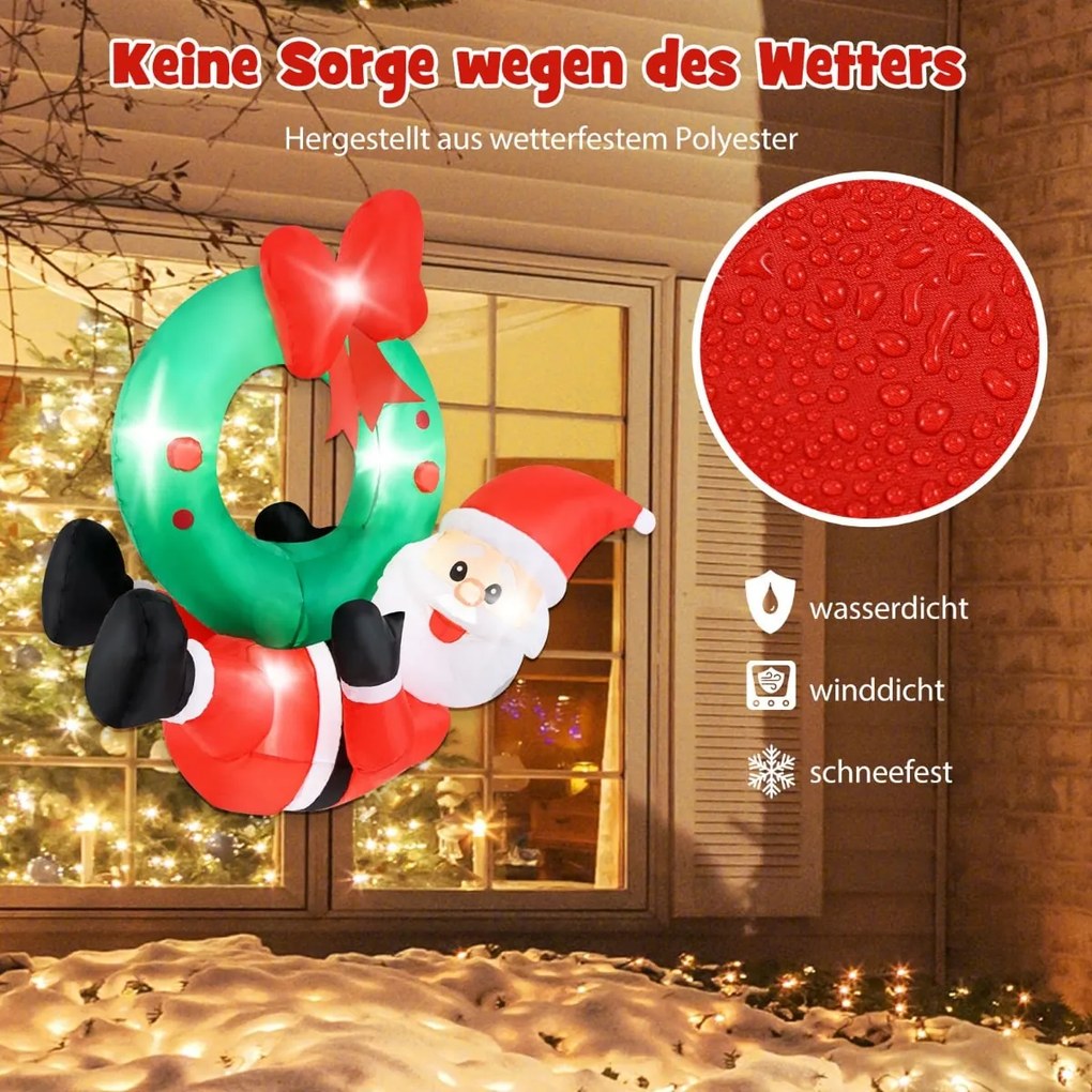 Costway 120 CM nafukovací dekorace Vánoční LED Santa Claus s věncem Vánoční