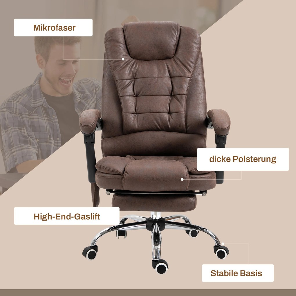 Kancelářská židle Vinsetto s masážní funkcí, ergonomická kancelářská židle s funkcí polohování a vyhřívání, výškově nastavitelná počítačová židle s p…