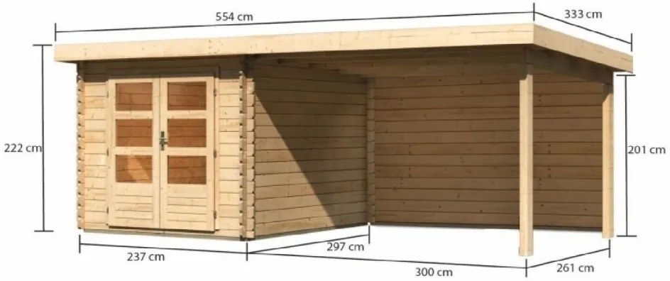 Dřevěný zahradní domek BASTRUP 4 s přístavkem Lanitplast Přírodní dřevo