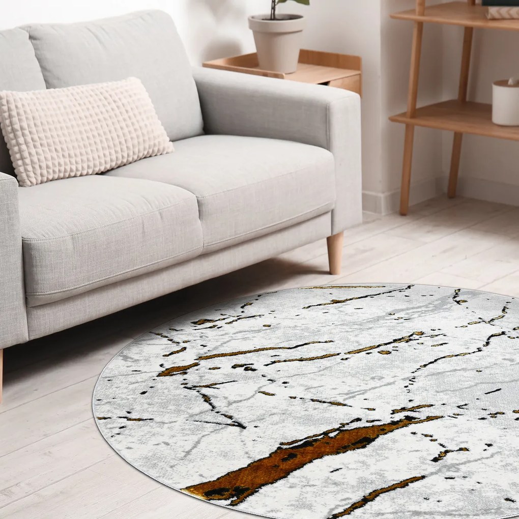 Dywany Łuszczów, Kusový koberec Allure 1963 white/gold kruh, 100x100 (průměr) kruh, bílá, kancelář