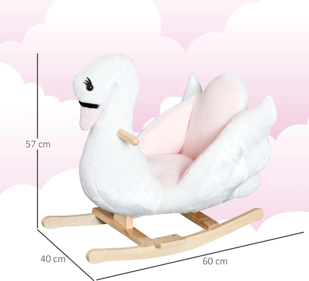Aosom Houpací hračka, houpací kůň s hudbou, 57 cm, dětská houpačka z měkkého plyše, hračková houpačka pro děti od 18 měsíců, dřevo