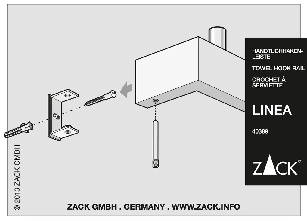 Věšák na ručníky LINEA, broušený nerez, 4 háčky ZACK